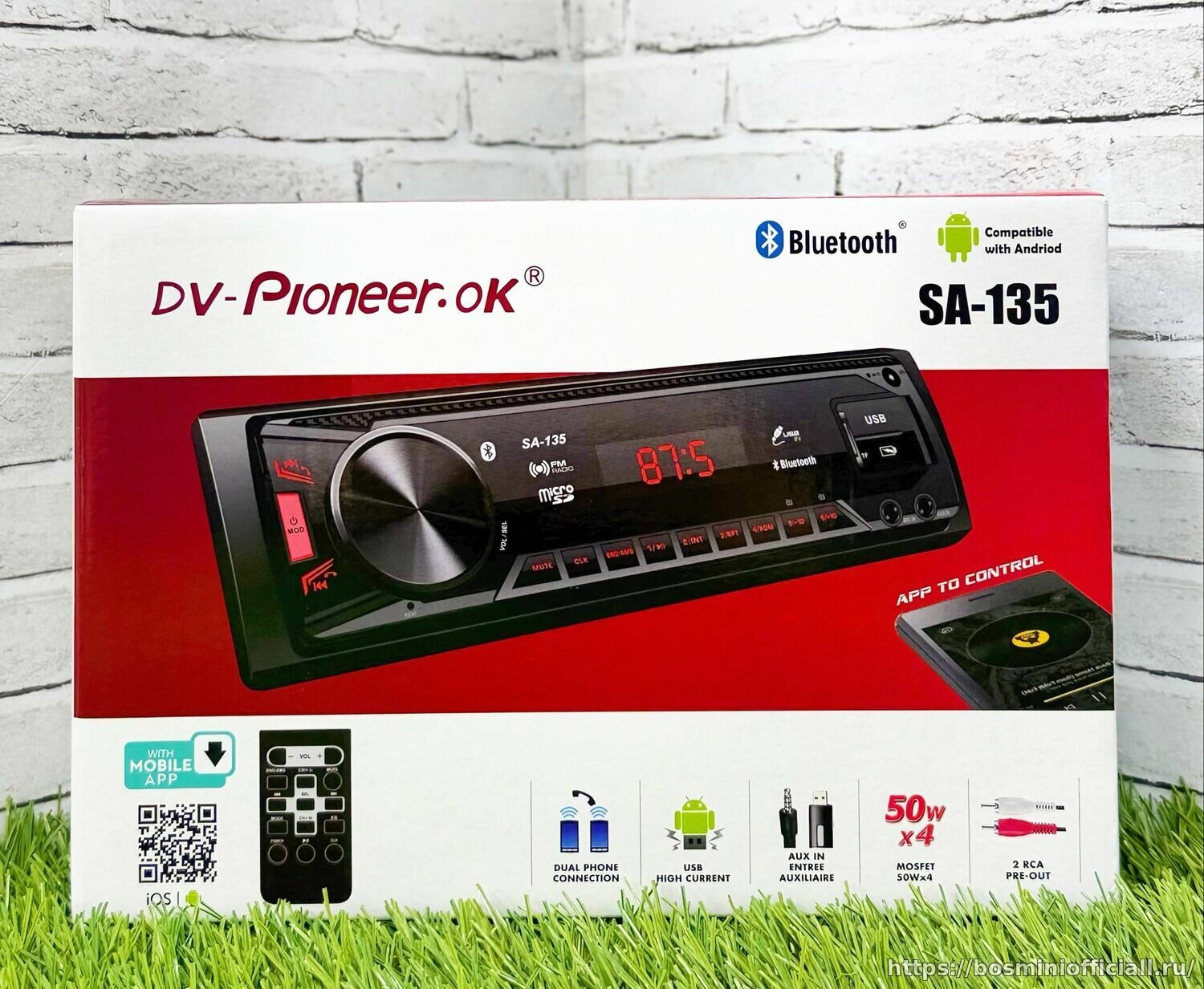 DV-Pioneer. ok SA-135 Bluetooth, AUX, USB, 2 RCA, 1Din, пульт Автомагнитола