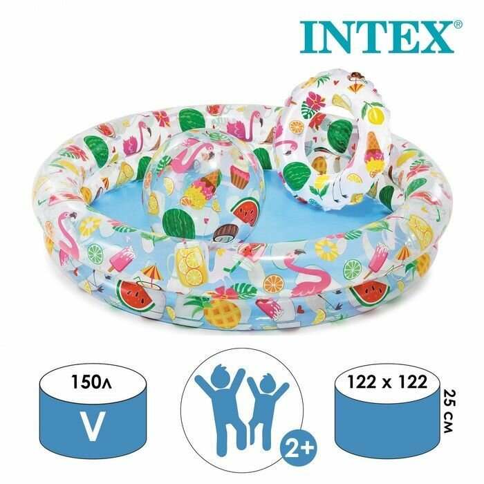 INTEX Бассейн надувной 190л, 122х25 (круг+мяч) от 2 лет