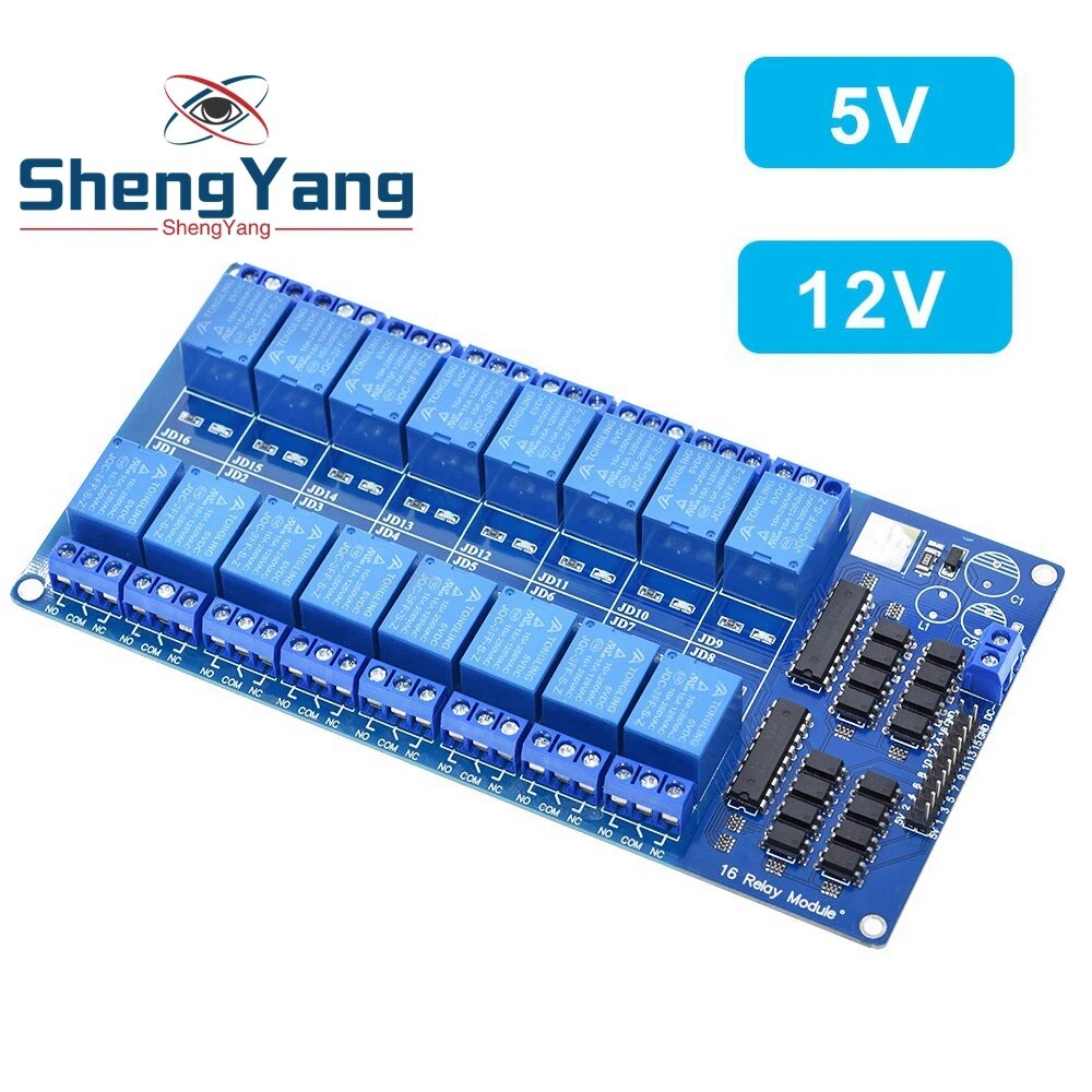 Релейный модуль TZT 16 каналов DC 5В 12В 24В для Arduino 1PCS, 12V 16 Channel