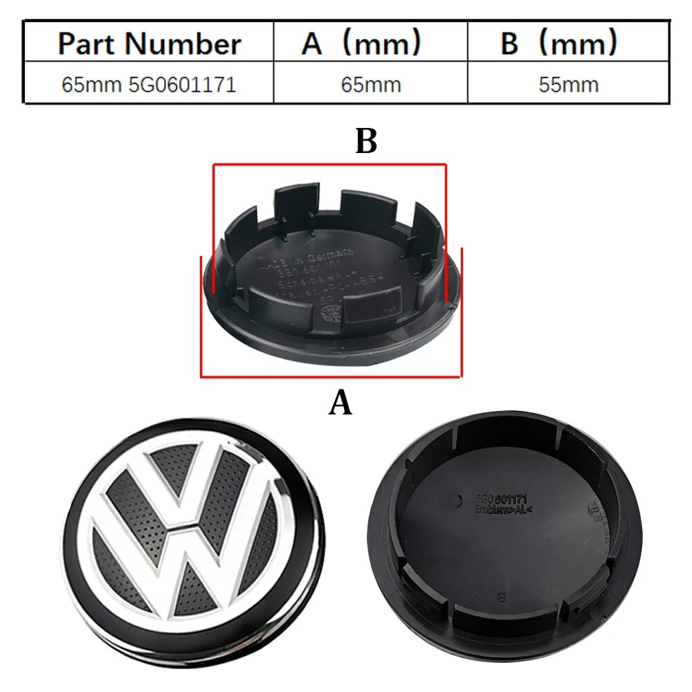 Колпачки-заглушки для колесных дисков VW, 4 шт, 55 мм, 56 мм, 65 мм, 70 мм, для VW 65mm 5G0601171