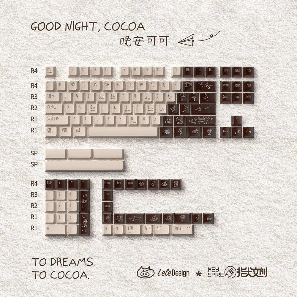 KeyTok Good Night Cocoa Кейкапы PBT для механических клавиатур 87/104 ANSI