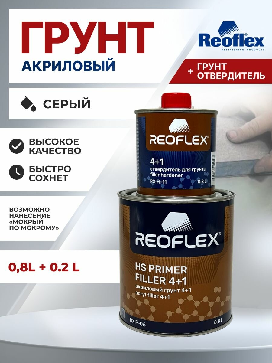 Reoflex Автогрунтовка, цвет: серый, 1000 мл, 1 шт.