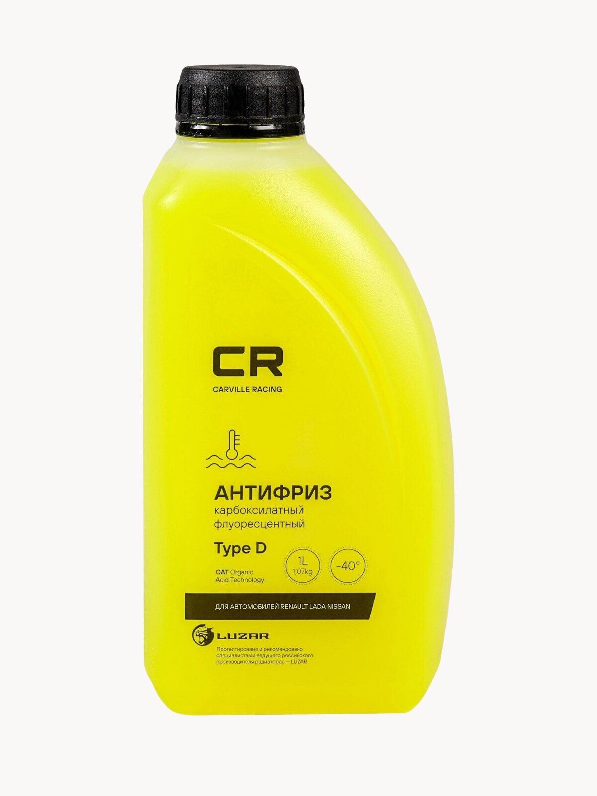 Антифриз готовый раствор CR для а м Renault (Лада Nissan) Type D флуор. -40°С желтый 1л 1.07 Carville Racing L2018535