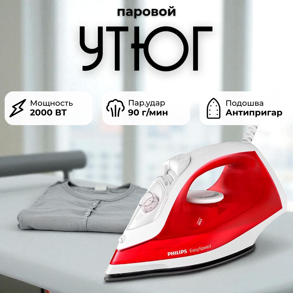 Практичный утюг Philips GC1742/40  —  для быстрой и безопасной глажки дома