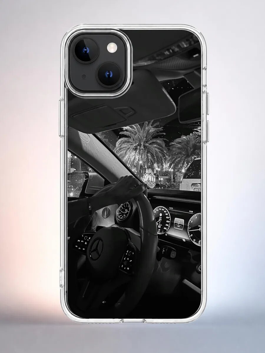 Чехол iPhone 15 салон и пальмы силиконовый