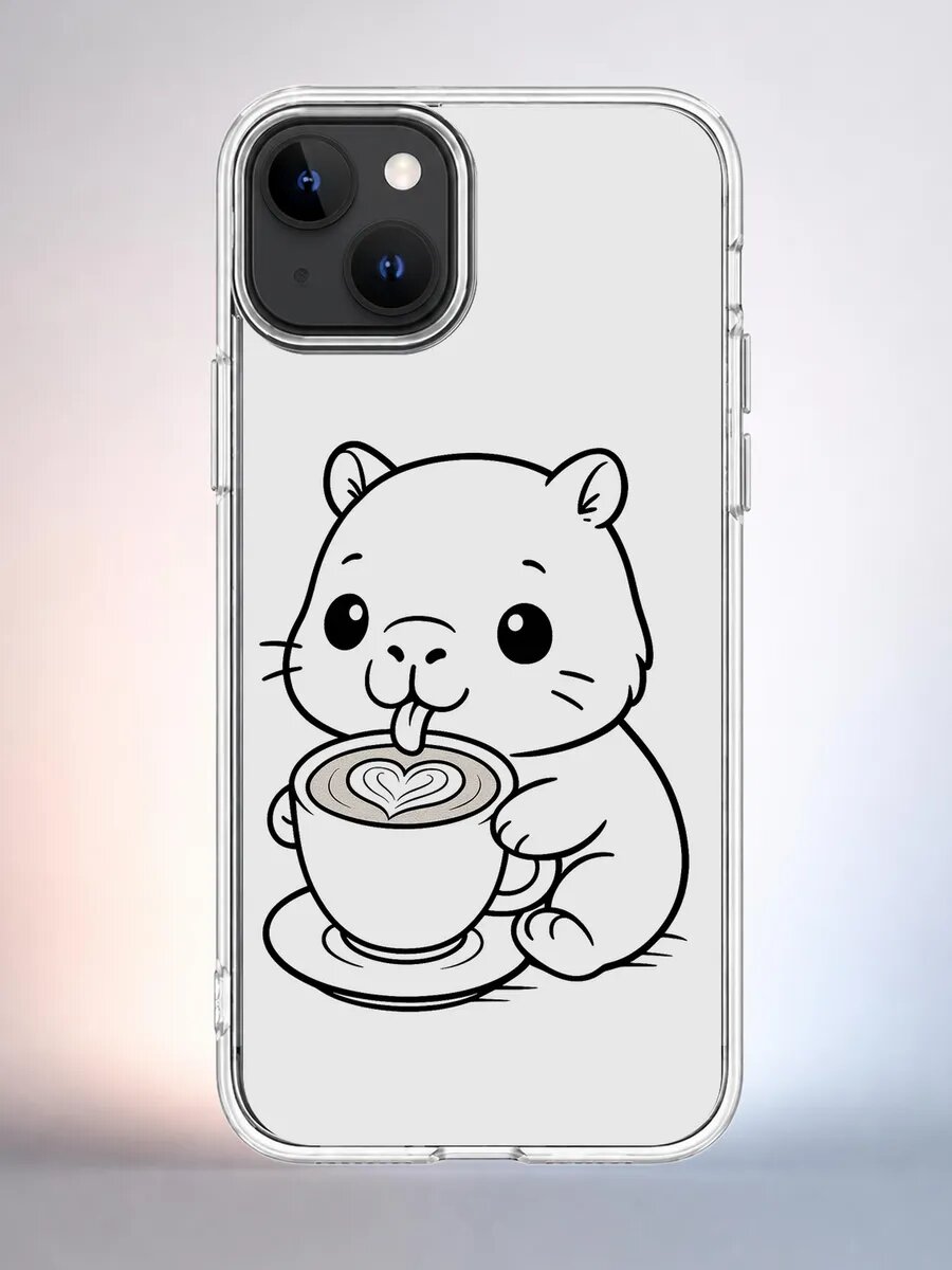 Чехол iPhone 13 капибара с латте силиконовый