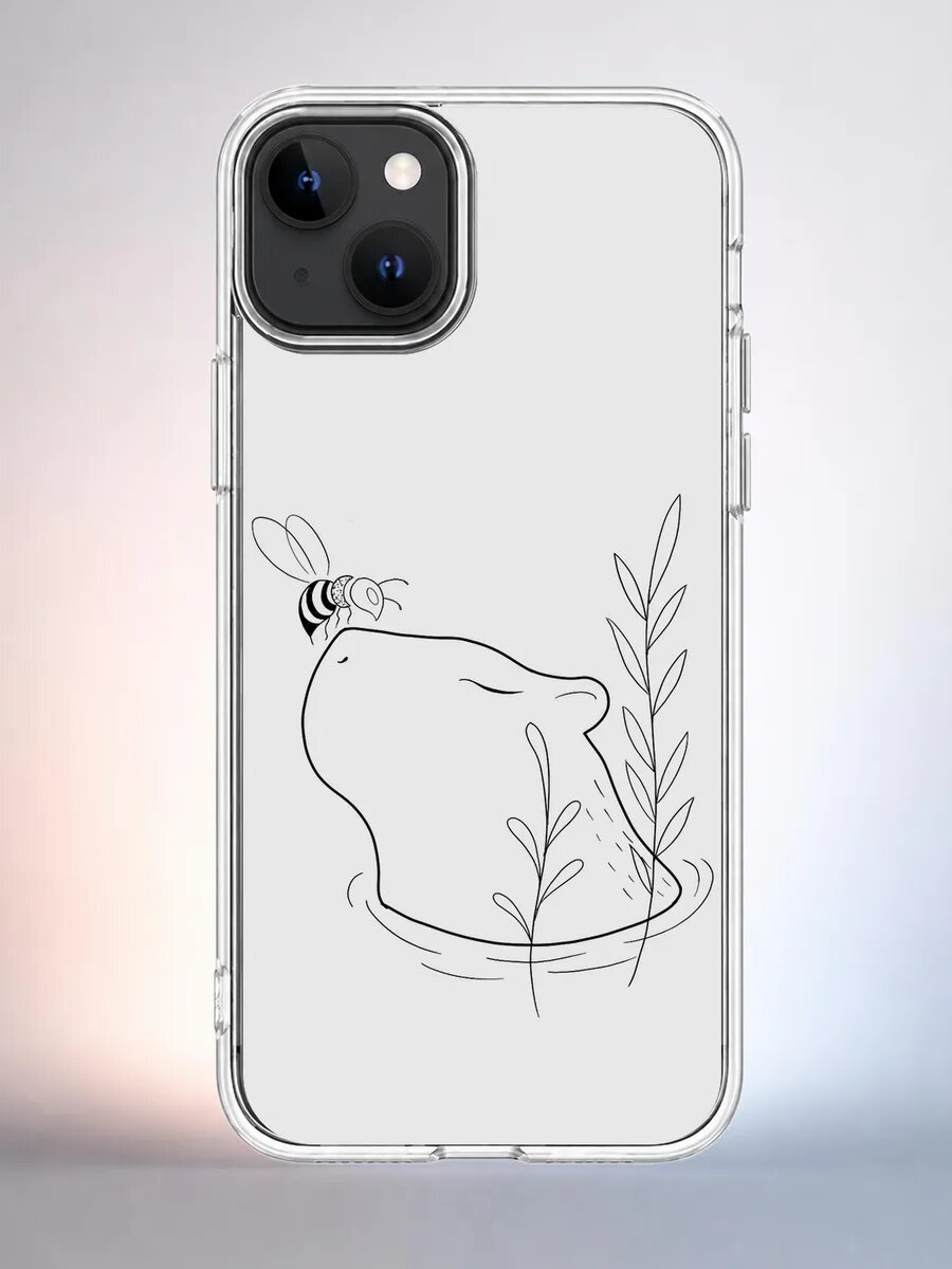 Чехол iPhone 13 капибара и пчела силиконовый
