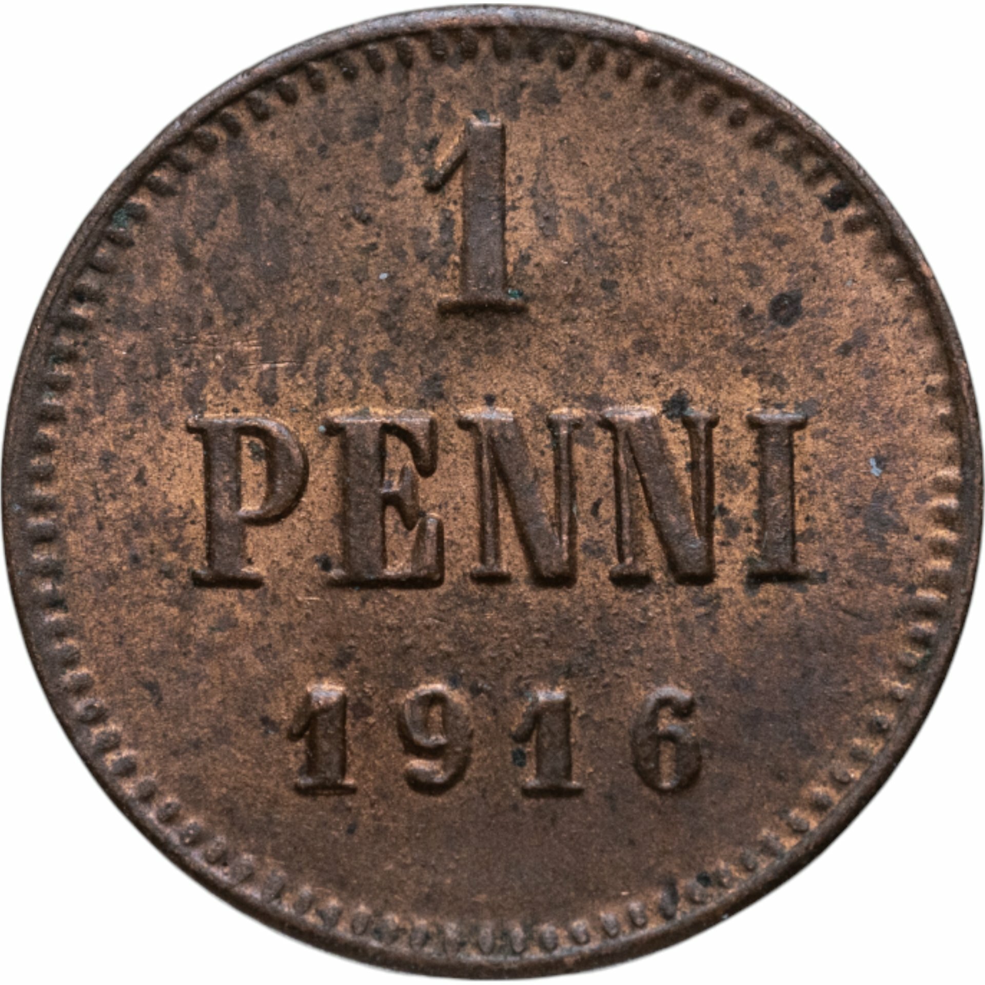 1 пенни penni 1916 Российская Финляндия, Медь, в сохранности UNC
