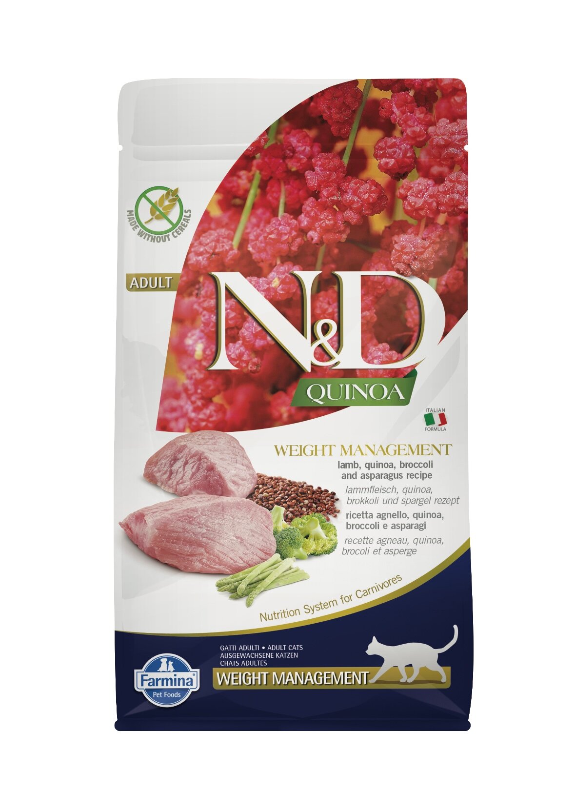 Сухой корм Farmina ND Cat GF Quinoa Weight Management Lamb для взрослых кошек с ягненком, контроль веса, 300г