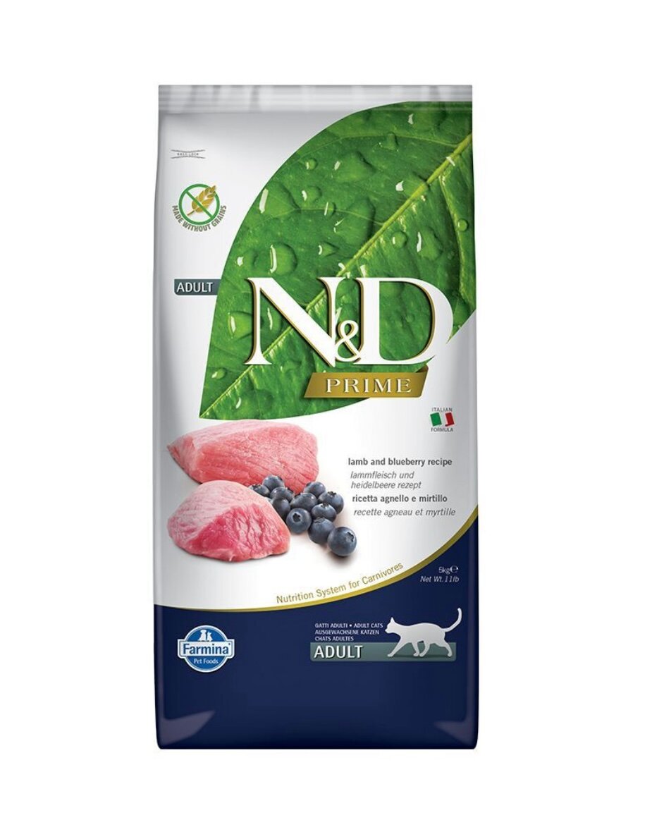 Сухой корм Farmina ND Prime Cat Lamb / Blueberry Adult для взрослых кошек с ягненком и черникой, 5кг