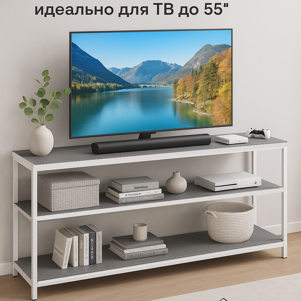 Тумба под телевизор напольная LOFT современная под диагональ до 55 графит