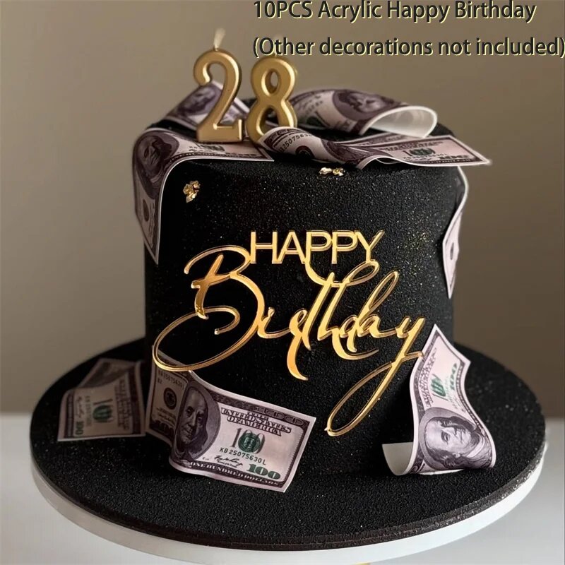 Топперы для торта "Happy Birthday" с банкнотами, 28, Style2