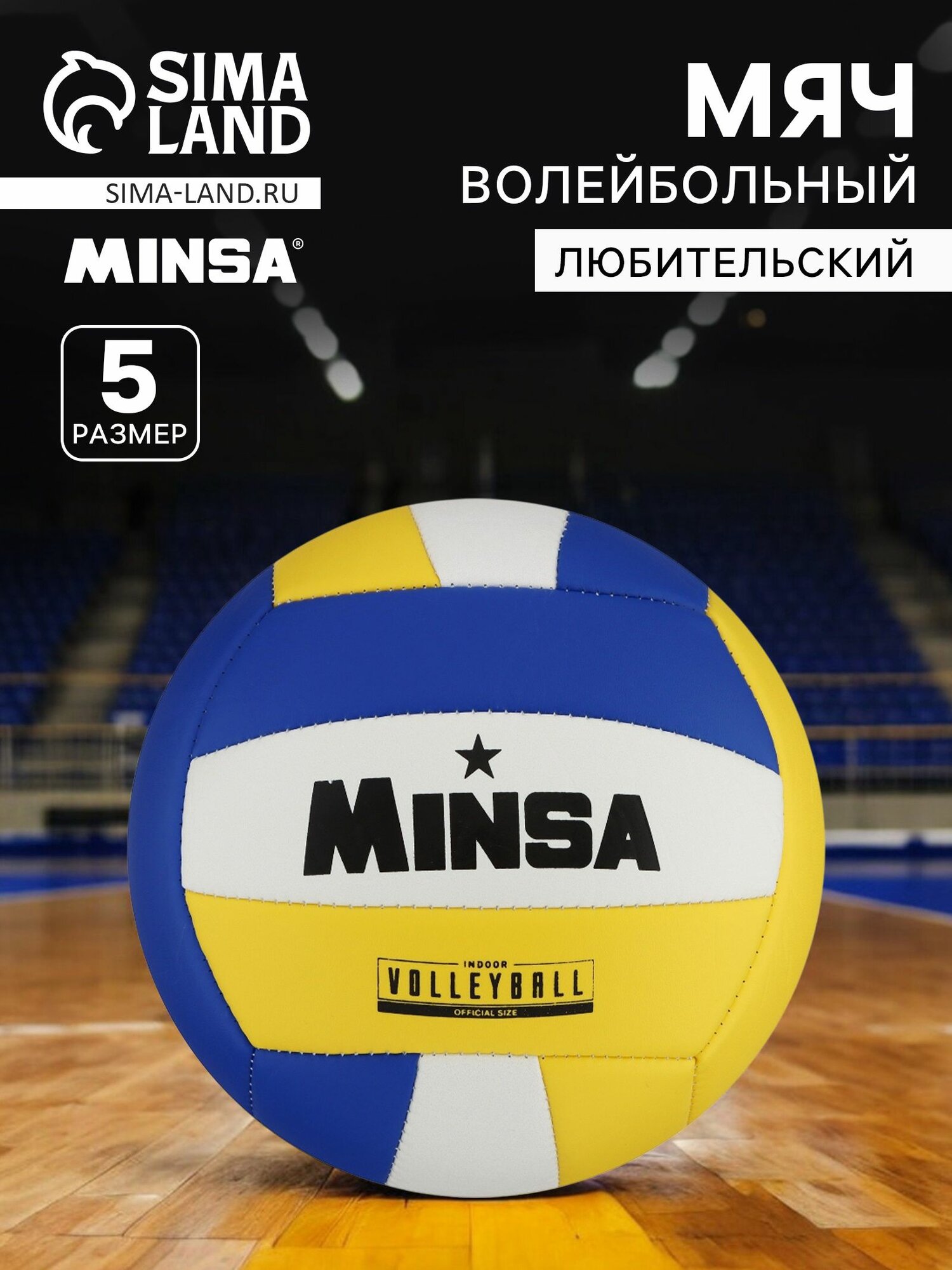 Волейбольный мяч Minsa, размер 5, Машинная сшивка, PVC, 18 панелей