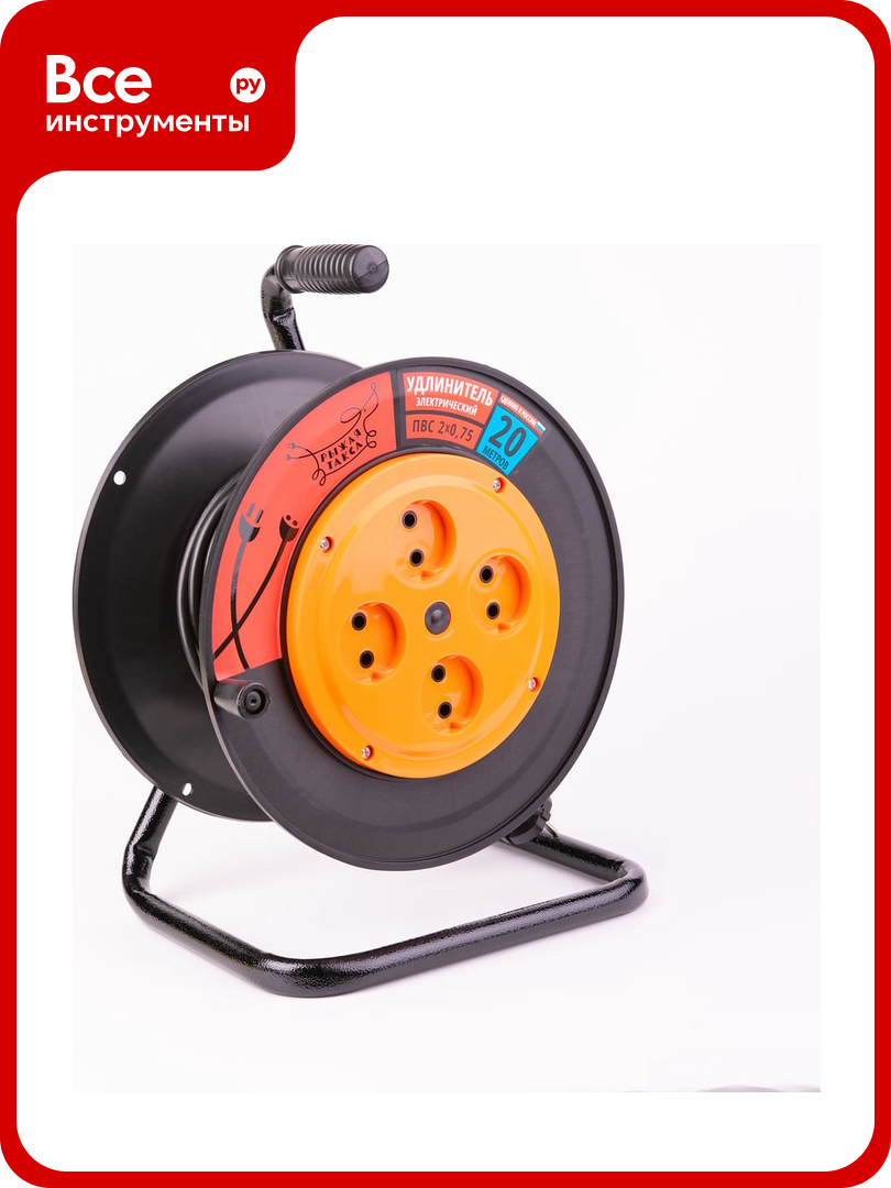 Удлинитель Рыжая такса УКП (катушка пластик) ПВС, 2х0,75 (6А), 4гнезда, 20м