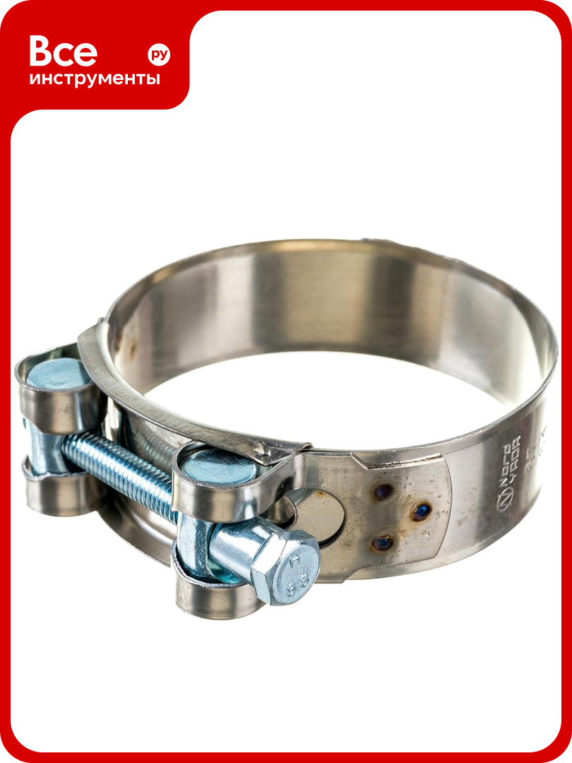 Силовой хомут Nord-Yada Д: 64-67 мм, Ш: 22 мм, Т: 0,6 мм, болт: М6х60, нерж. сталь 902888, из резины
