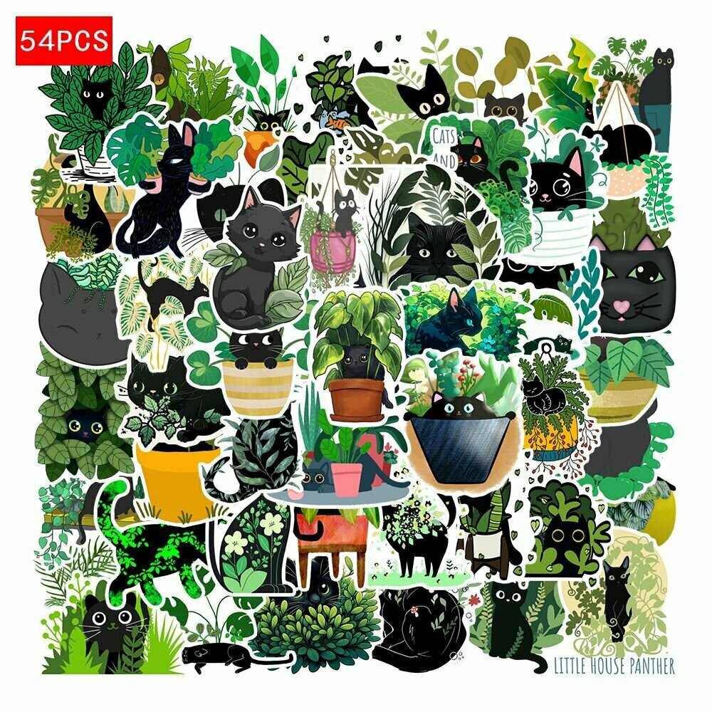 Кошачьи зеленые растения 54 наклейки с граффити