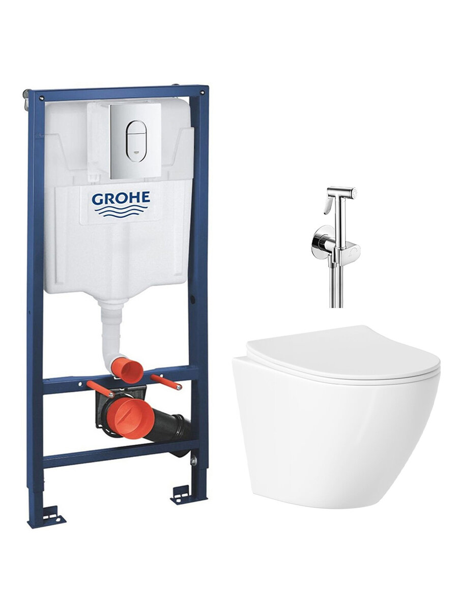 Инсталляция с унитазом и гигиеническим душем комплект: унитаз Helmken 35490101, сиденье, инсталляция Grohe, гиг. душ