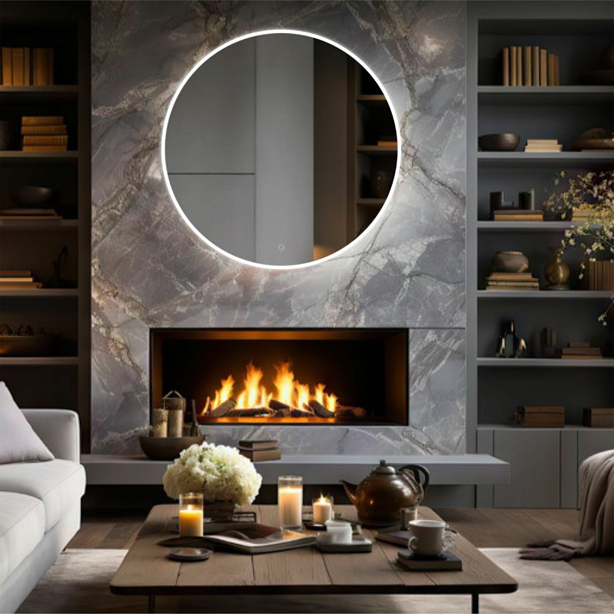 Зеркало интерьерное Финист, серия Fetida, 90 см, настенное, светодиодная подсветка, фронтально-фоновая