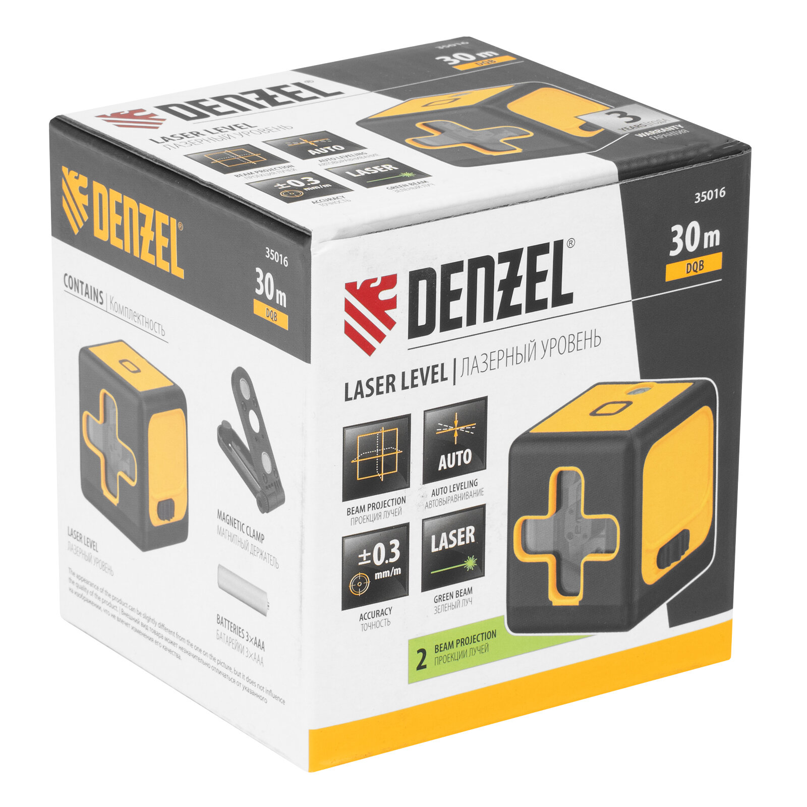 Лазерный уровень DQB 30 м зеленый луч батарейки сумка Denzel, 35016