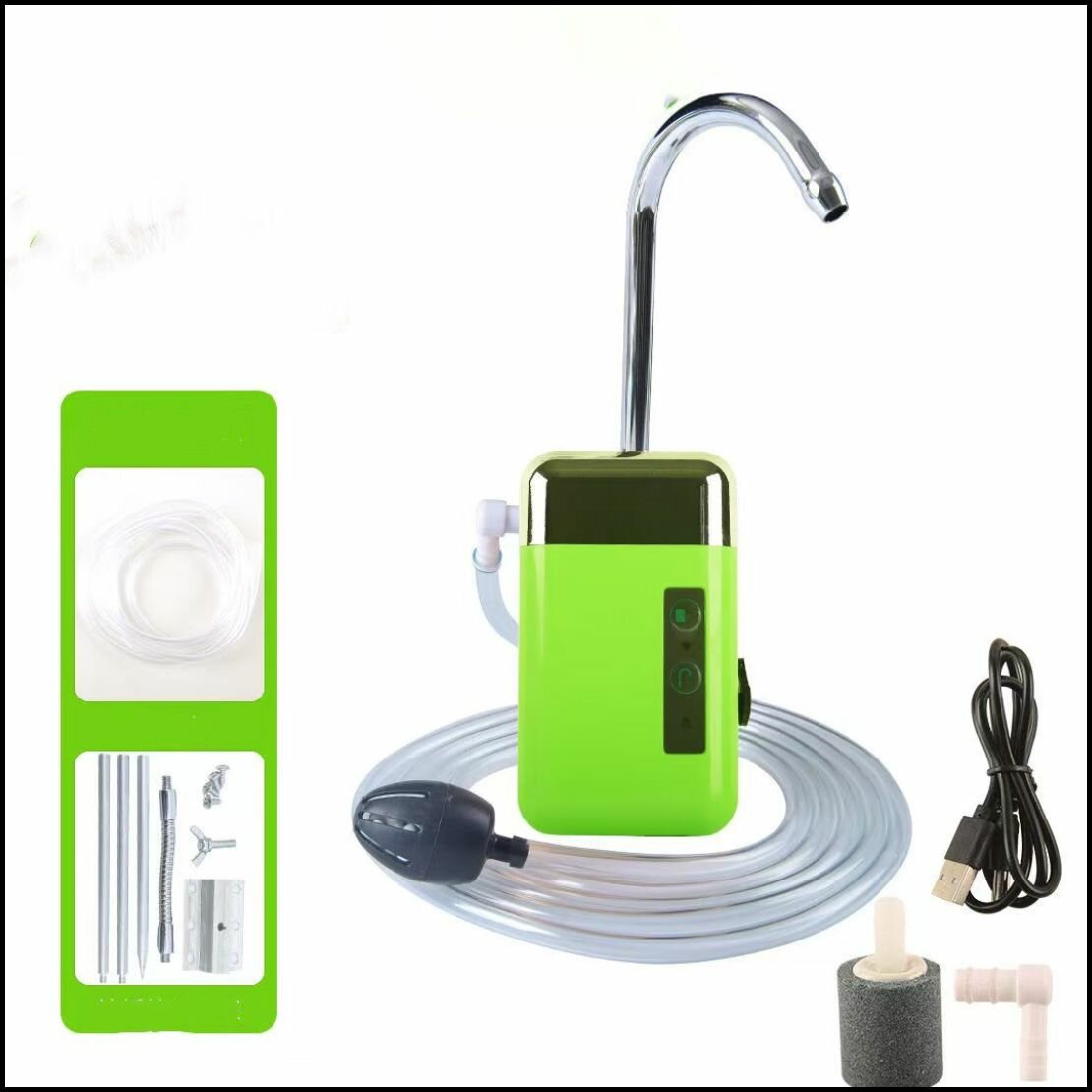 Умывальник MJ, для дачи и похода, пластик/металл, с аэратором и краном, зеленый