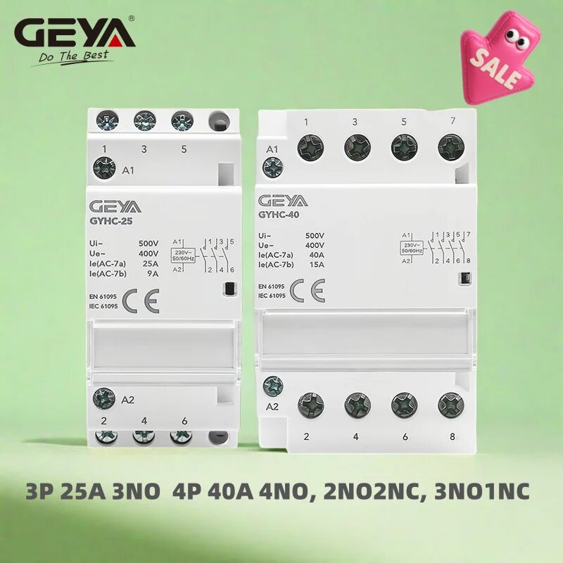 GEYA GYHC Household AC Modular Contactor 3P 25A 4P 40A 3NO1NC 220V