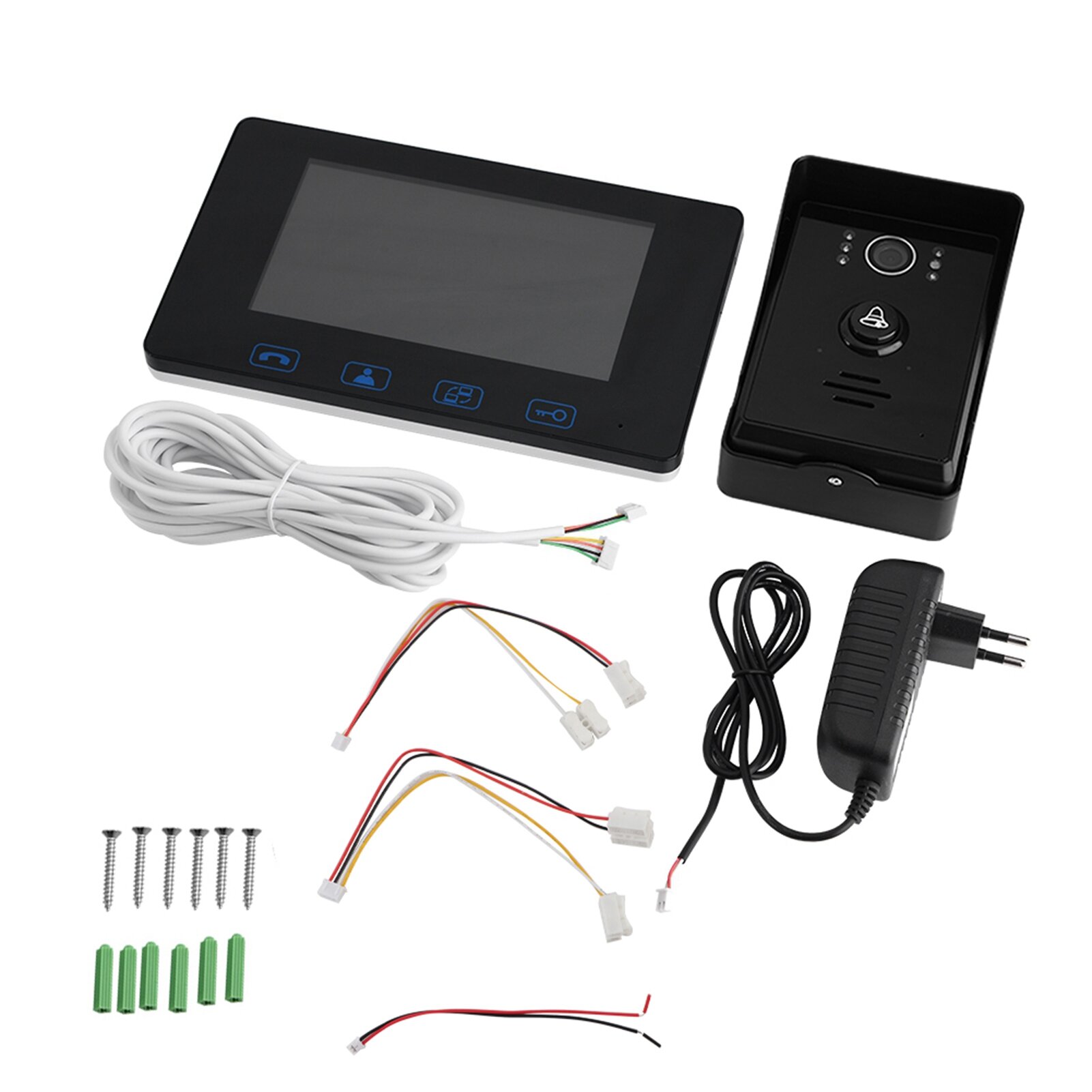 7-дюймовый проводной видеодомофон HD 1,3 миллиона пикселей, угол обзора 150°, проводной видеодомофон с монитором, механический ключ, черный.