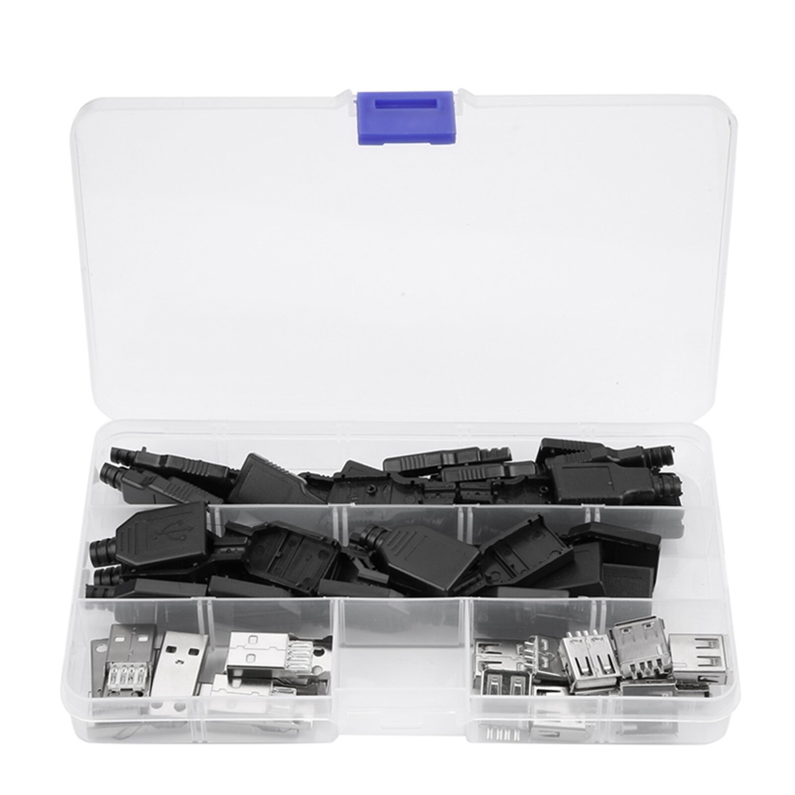 20 шт./комплект USB-разъем типа A 2.0 с 4-контактной вилкой и черным пластиковым корпусом