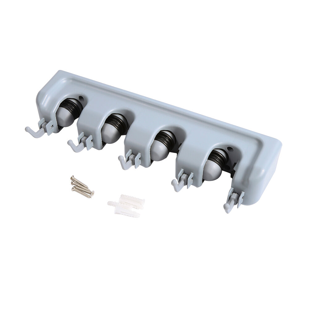 Держатель кухонной швабры, держатель настенных настенных настенных, вешалка для хранения вешалки (4 позиции и 5 крючков)