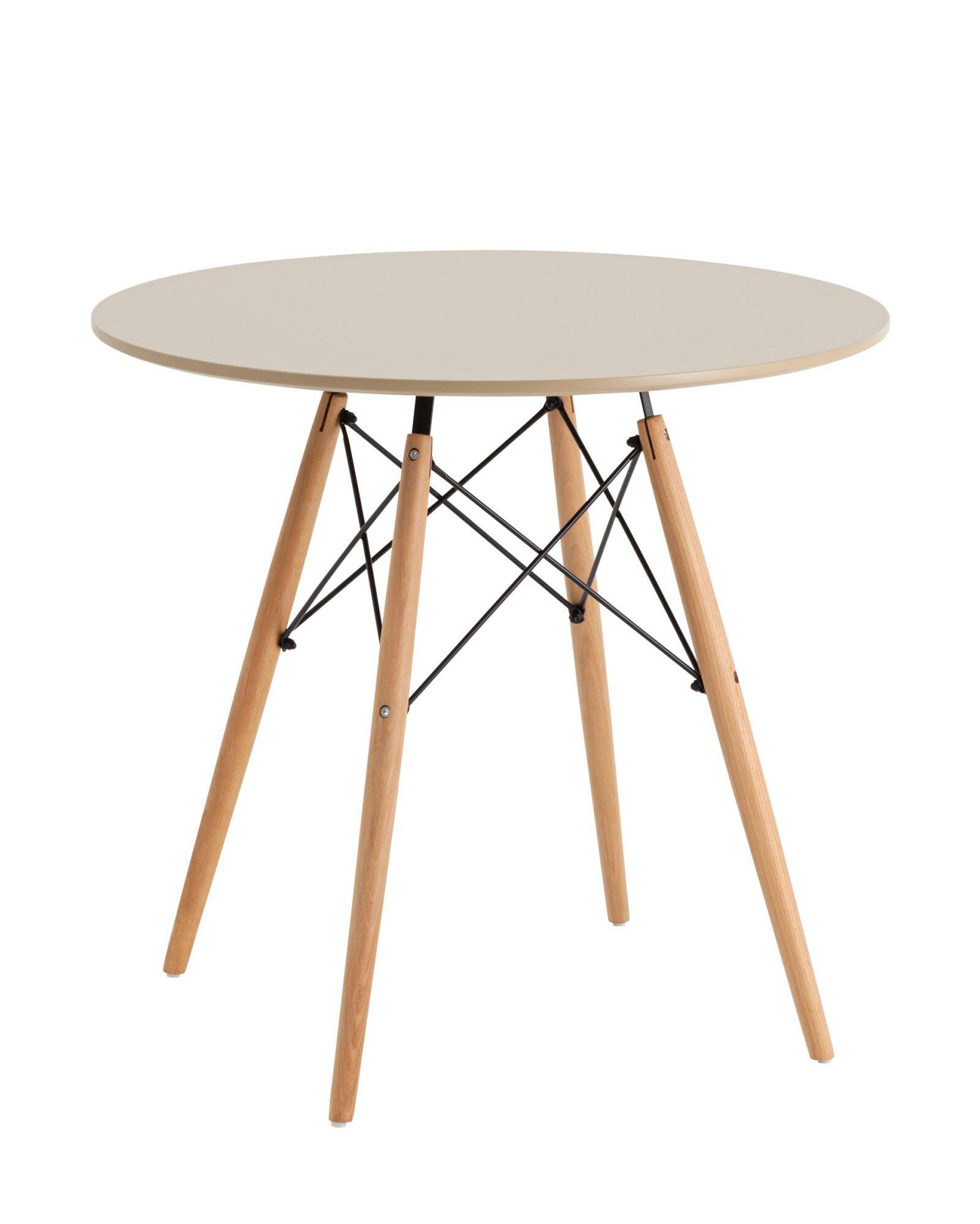Стол EAMES DSW D80 STOOL GROUP бежевый и светлое дерево, дерево и металл, круглая столешница, ножки