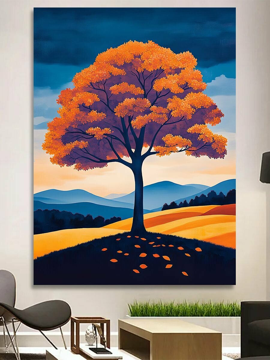 Картина / дерево, картина на холсте, пейзаж, 50х70 см.