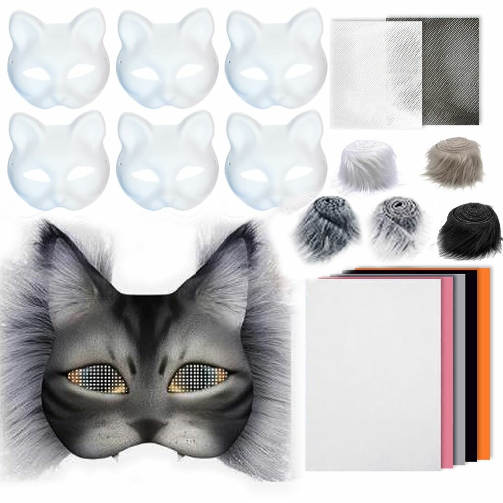 (1 комплект) Матово-белый костюм кота, плюшевая липкая маска из ПВХ ручной росписи "сделай сам"-набор градиентных цветов