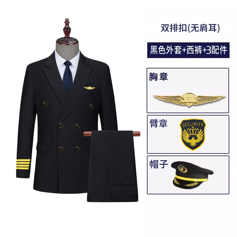 Костюм "Капитан", двубортный, с ушками, без бретелек, черный, размер 160