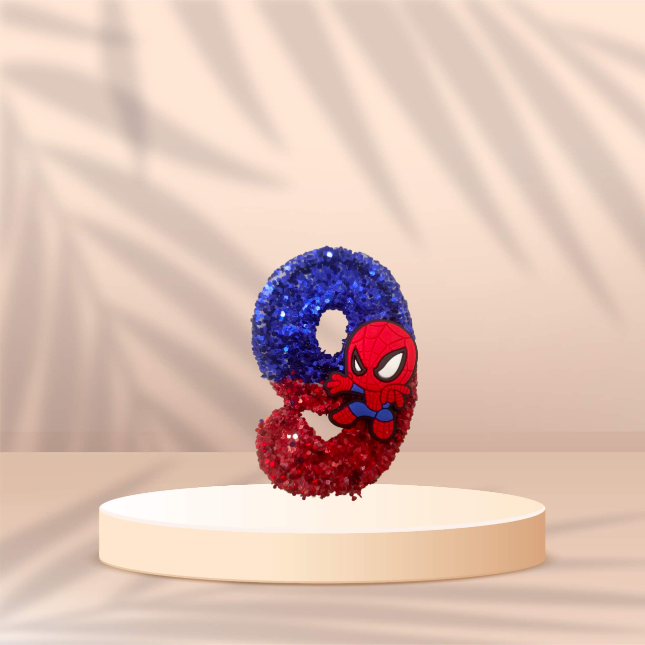 Свеча "Человек-Паук" для торта, дизайнерская, глитерная, с фигуркой, 1шт цифра 9