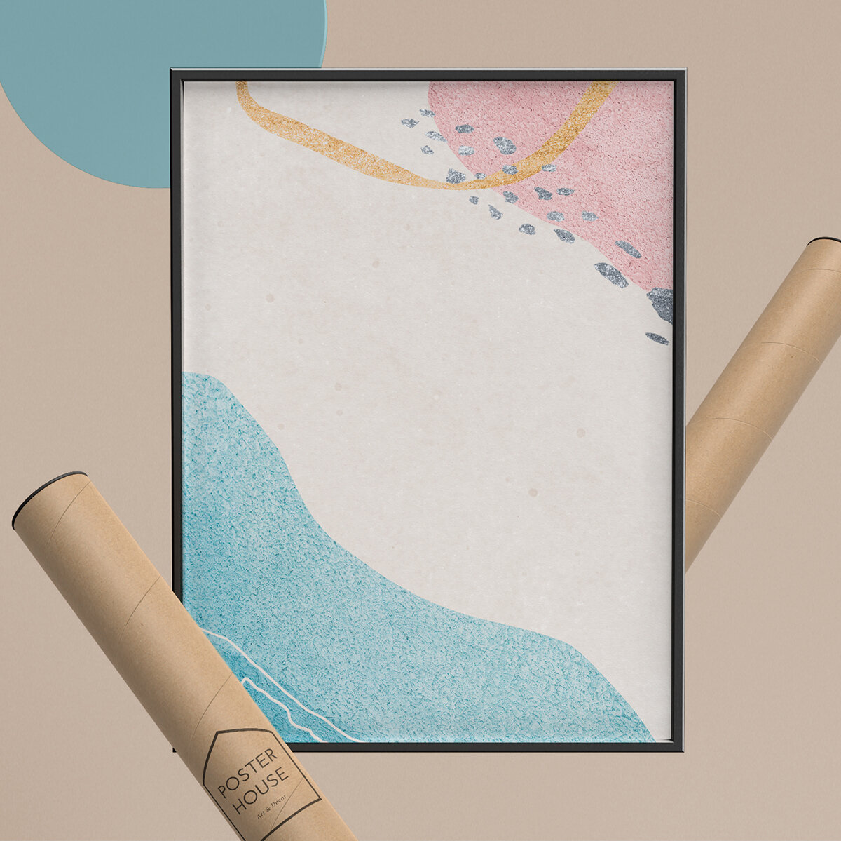 Постер Абстракция минимализм 60х80 см без рамы/ Абстрактный, минималистичный плакат/ Акварель, фигуры/ Эстетичный голубой плакат, постер для интерьера, декор стен