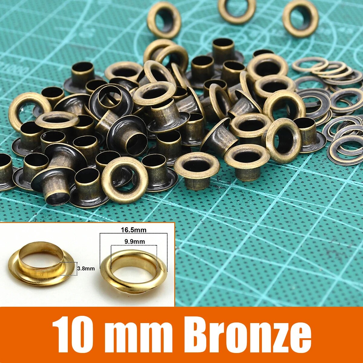 CLOXY 100 комплектов латунных люверсов 6 мм с шайбами золоченые 10mm Bronze