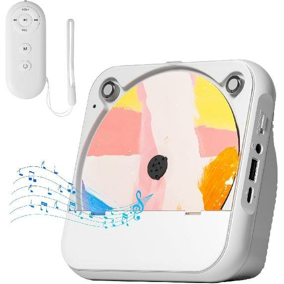 Портативный перезаряжаемый Bluetooth CD-плеер, беспроводной мини-настольный для дома с HiFi-динамиком, милым пультом ДУ, поддерживает CD/FM.