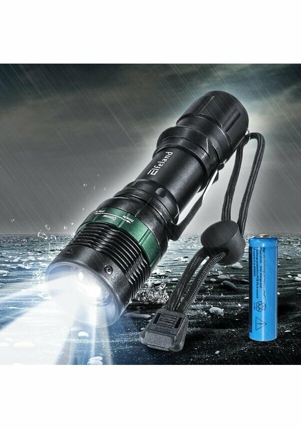 Мощный и практичный светодиодный фонарь на 10000 люмен, 3 режима регулировки освещения, аккумулятор 18650 в комплекте, портативное и прочное решение для кемпинга, черный цвет