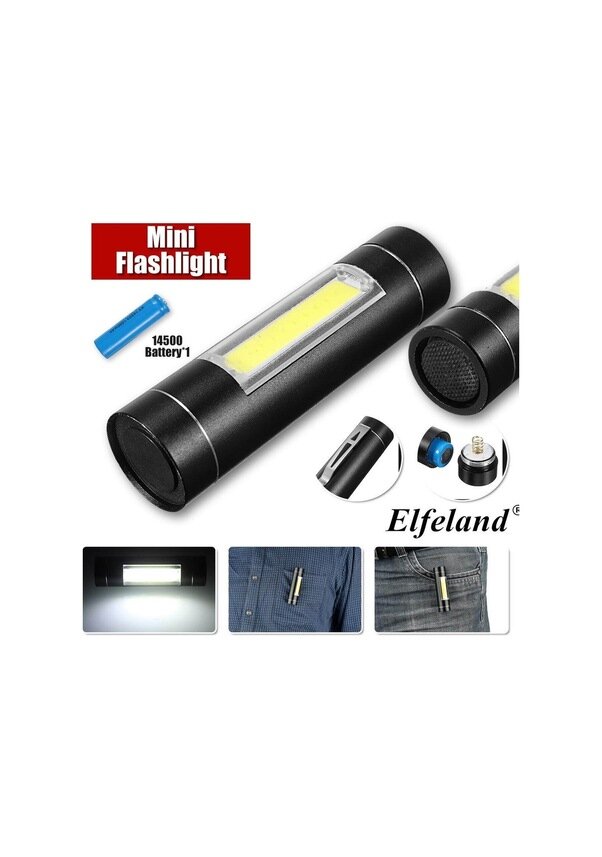 Мощный и компактный карманный светодиодный фонарик Q5 + Cob с зумом, яркостью 10000 люмен, 4 режимами освещения и поддержкой аккумуляторов 14500, черный