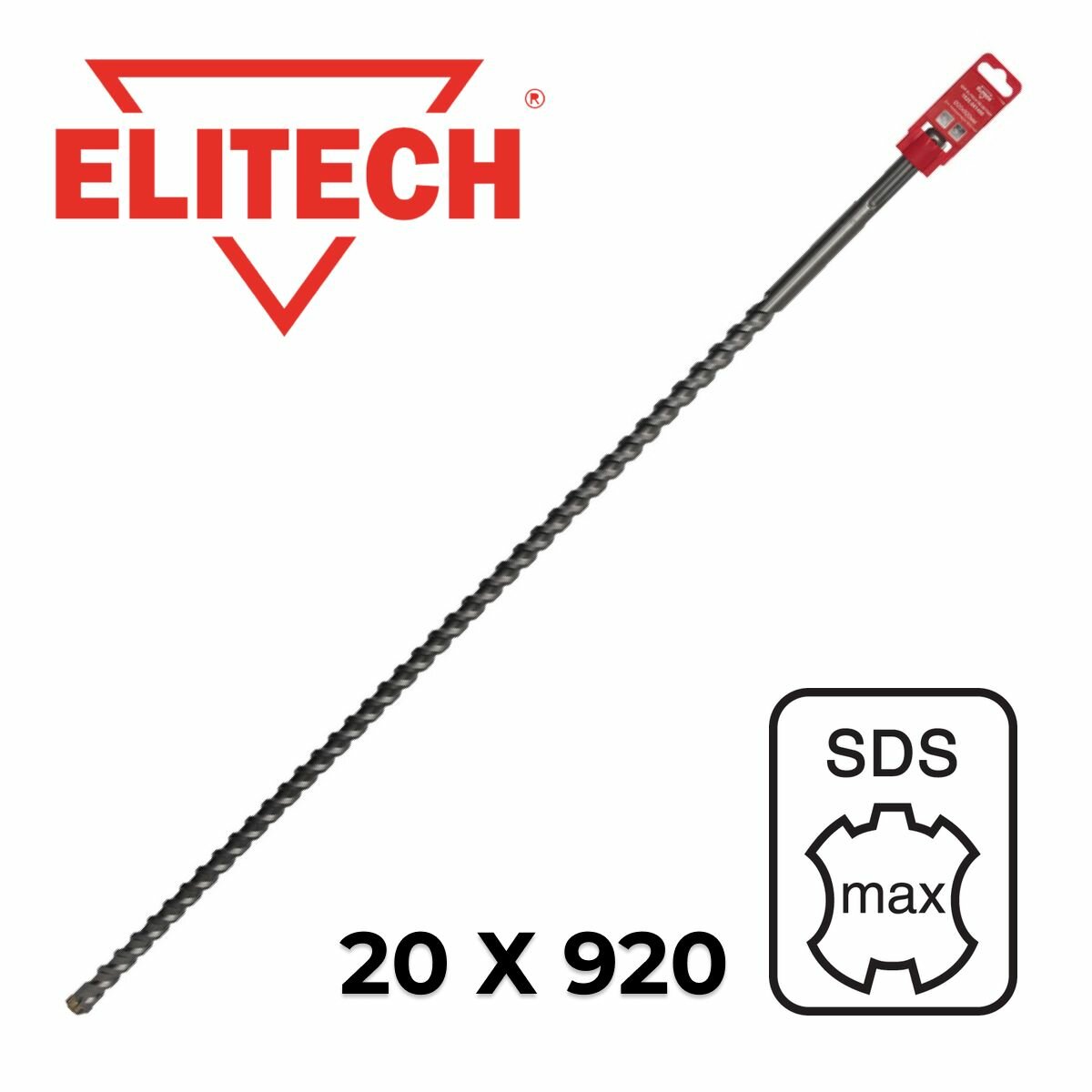 Бур ELITECH 1820.041400, SDS-max, для бетона, камня, железа, 20x920 мм, серый