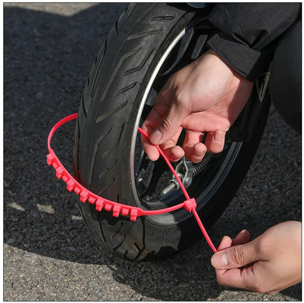 10 шт. красные 52 см мотоциклетные цепи для шин колес велосипеда, зимние противоскользящие кабельные стяжки