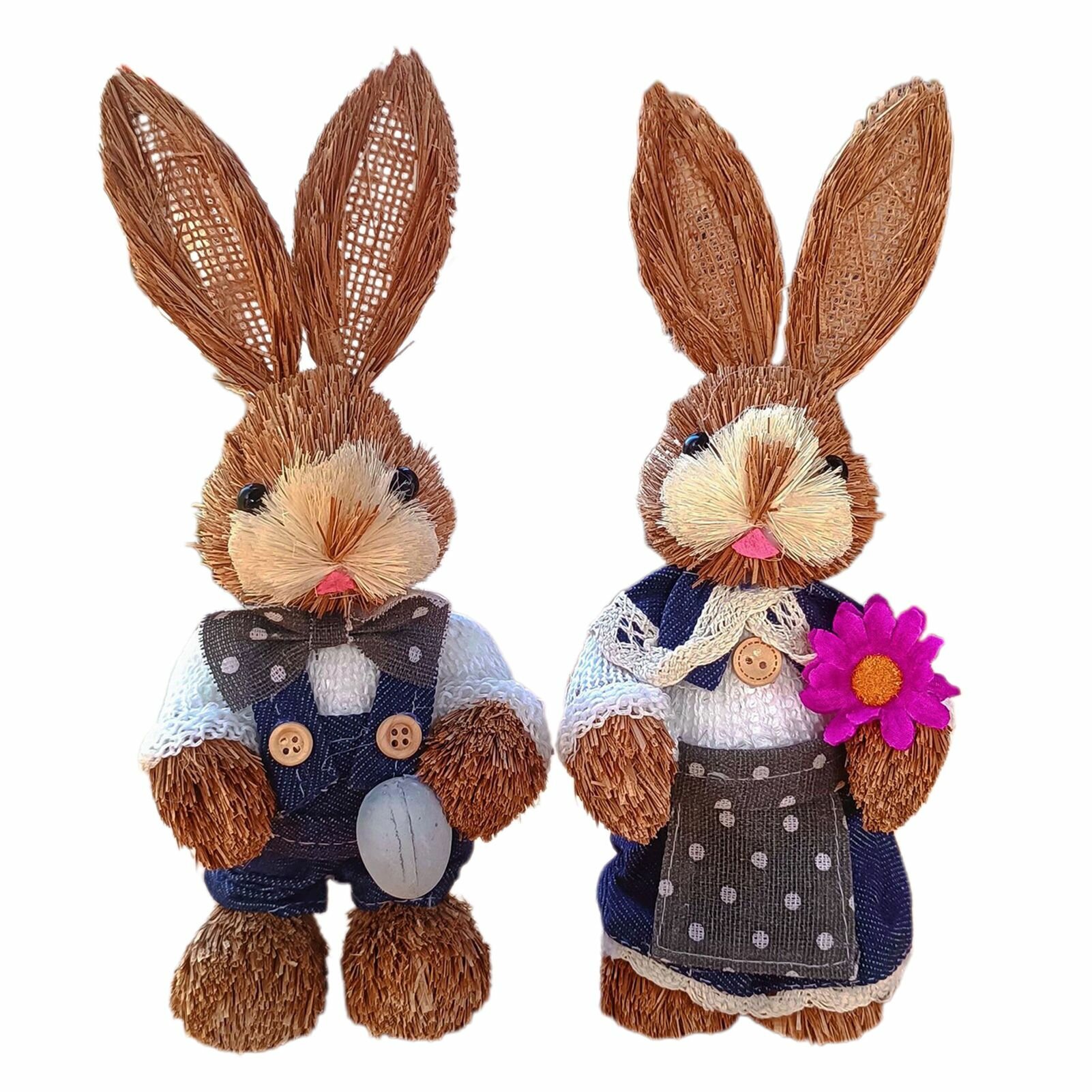 Милые фигурки кроликов из соломы ручной работы, 23 см, пасхальные украшения, набор из 2 милых пасхальных подарков