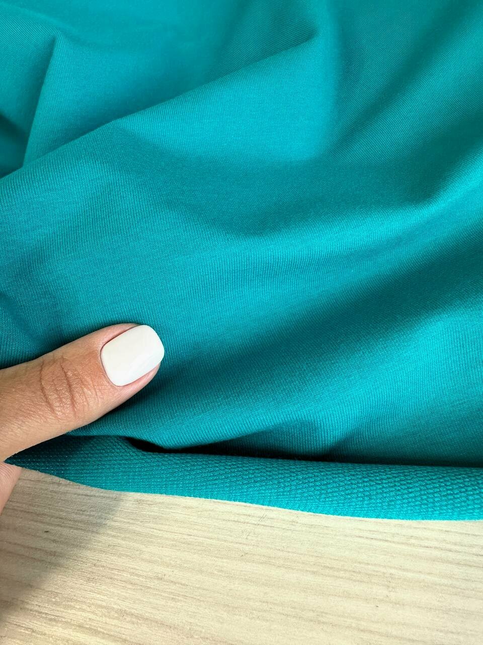 1м. ТФутер двухнитка петля Ткань для шитья худи и костюмов. Цвет бирзовый. Хлопок с лайкрой. Ширина 190 см, плотность 250