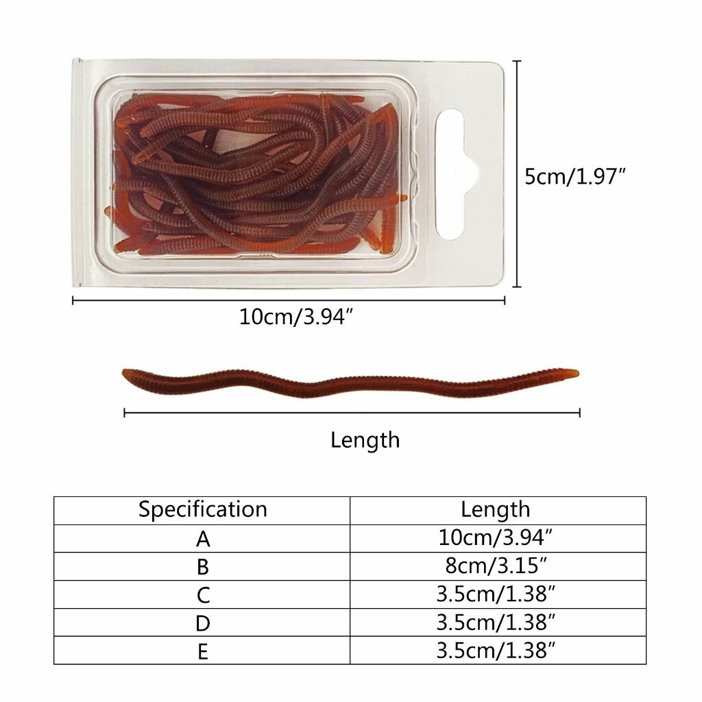 Аксессуары, оснастка для рыбалки, Набор биоимитационных червей - 8 см, 20 штук, 1 комплект