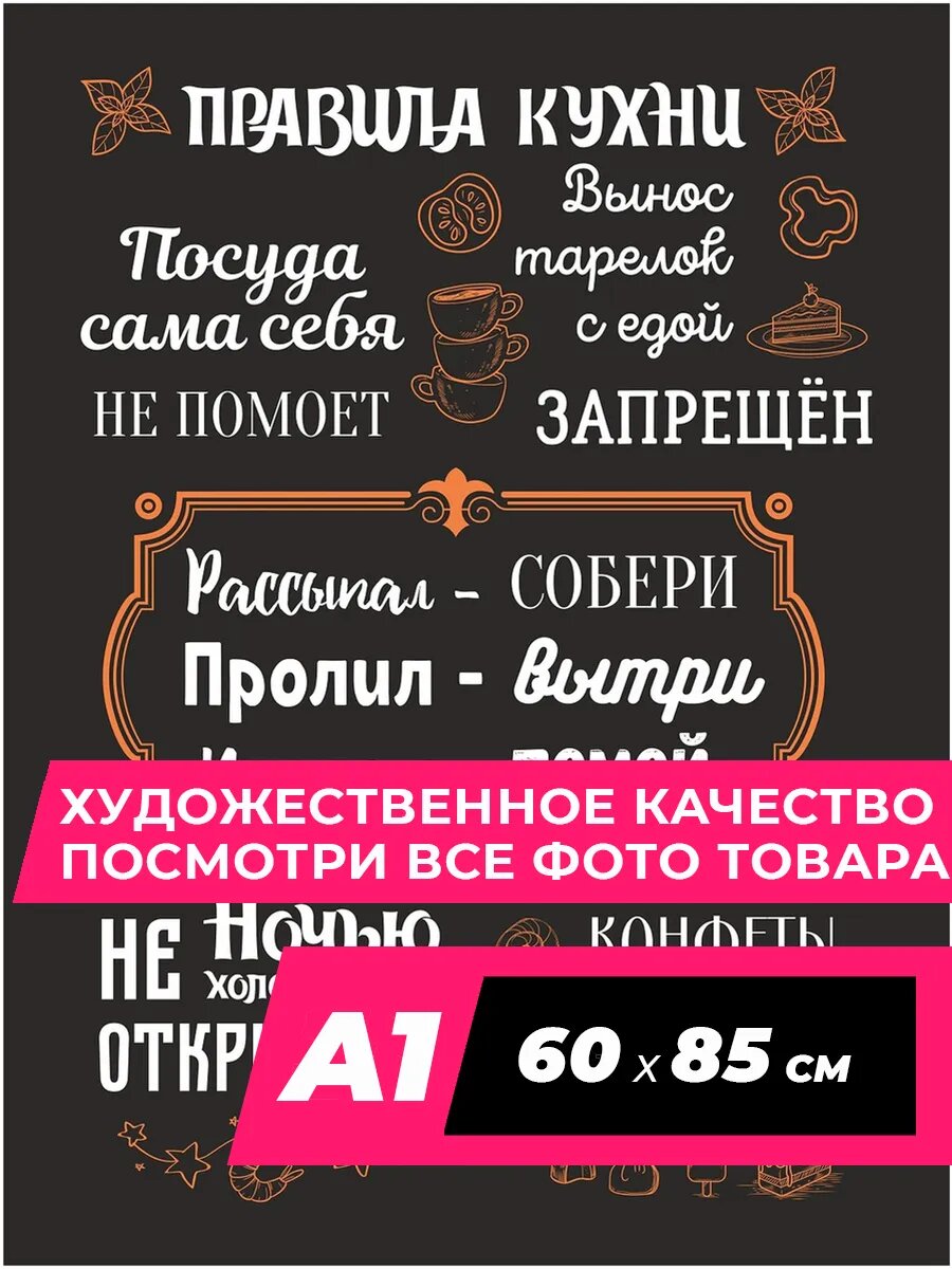Постер Правила кухни на стену размер A1, матовая фотобумага премиум качества