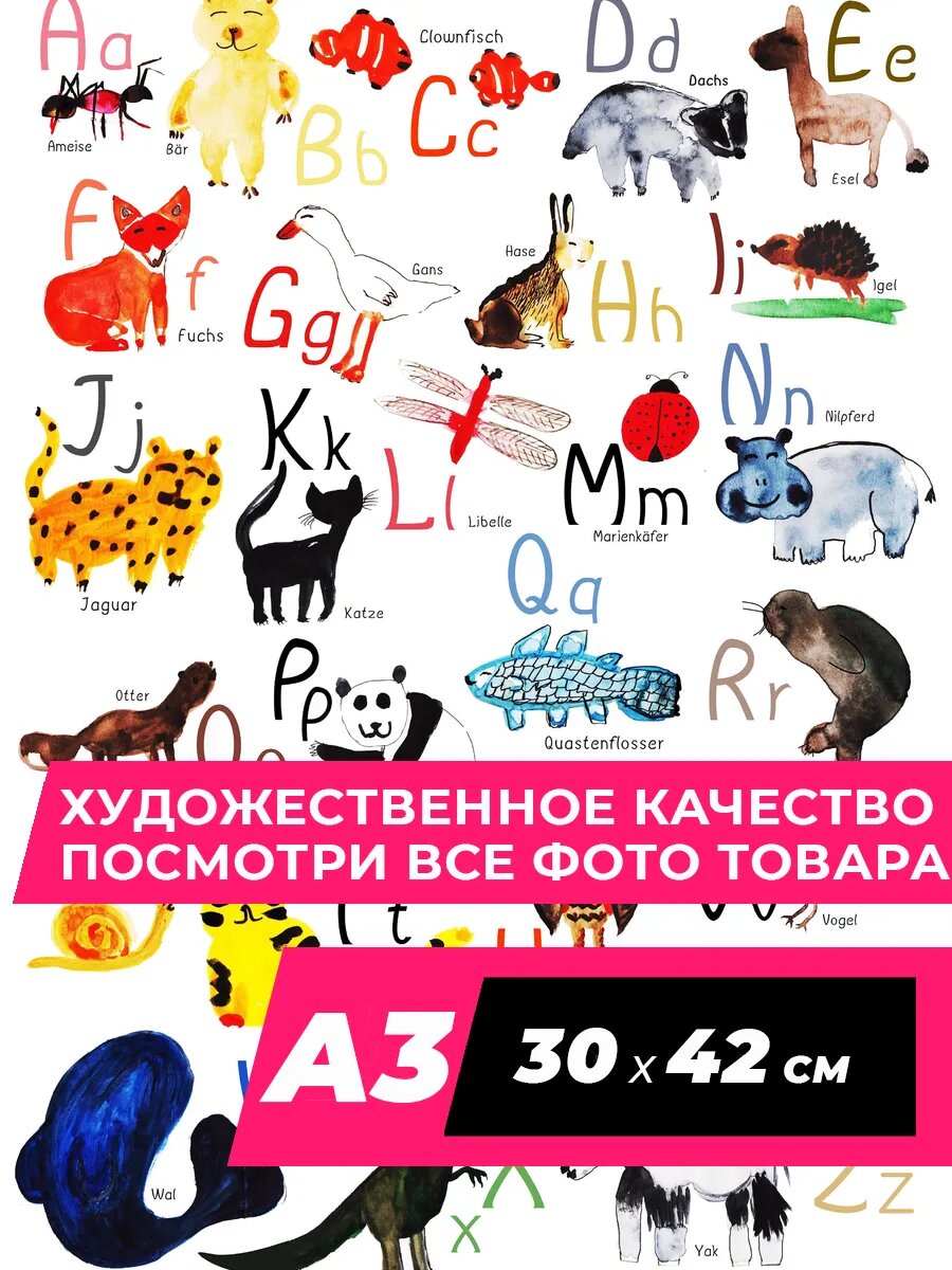 Плакат английский алфавит и азбука буквы A3