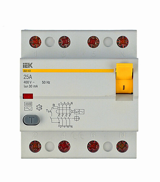 Узо ИЭК тип AC три полюса 25 а MDV10-4-025-030