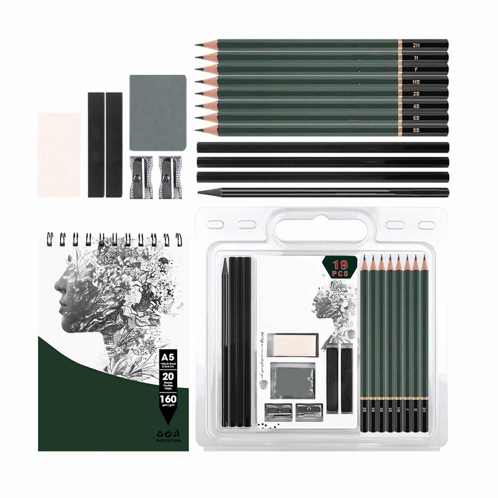 Набор из 4-х цветных угольных ручек