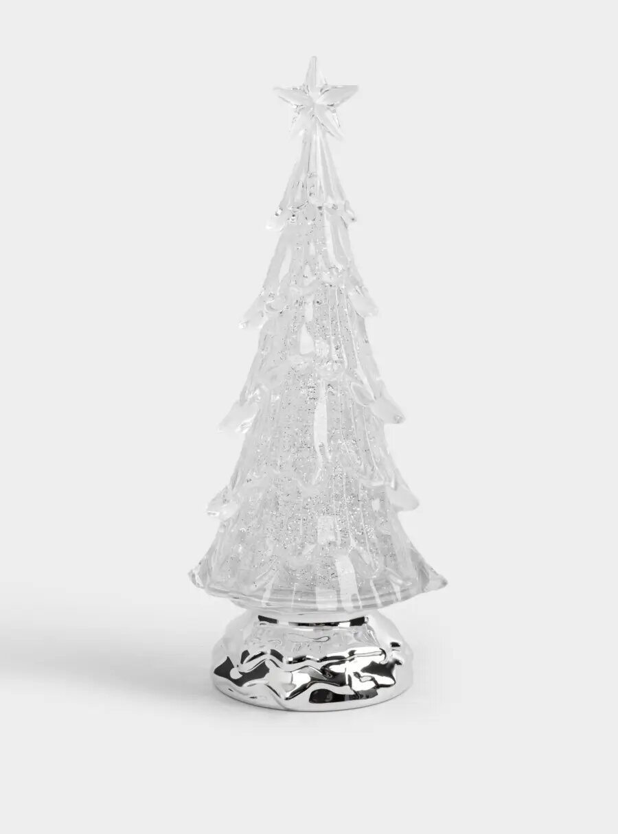 Снежный фонарь, 27 см, с подсветкой, акрил, серебристый, Ель с летающими блестками, Event