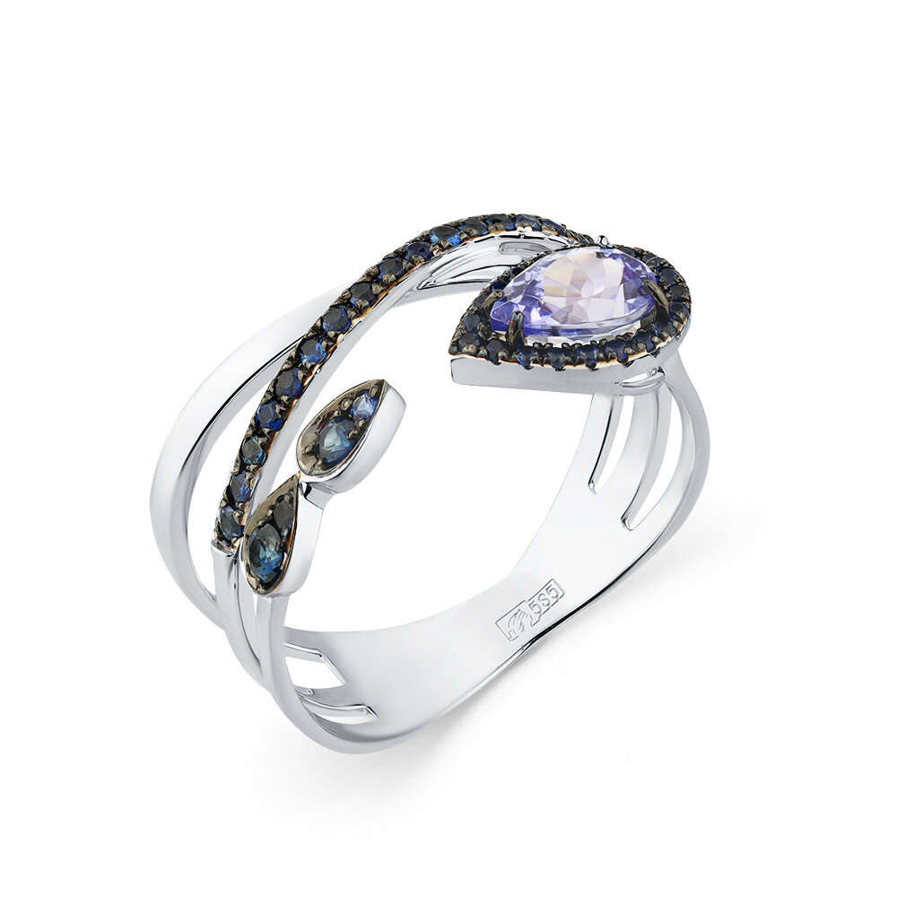 Кольцо, белое золото, 585 проба, сапфир, танзанит