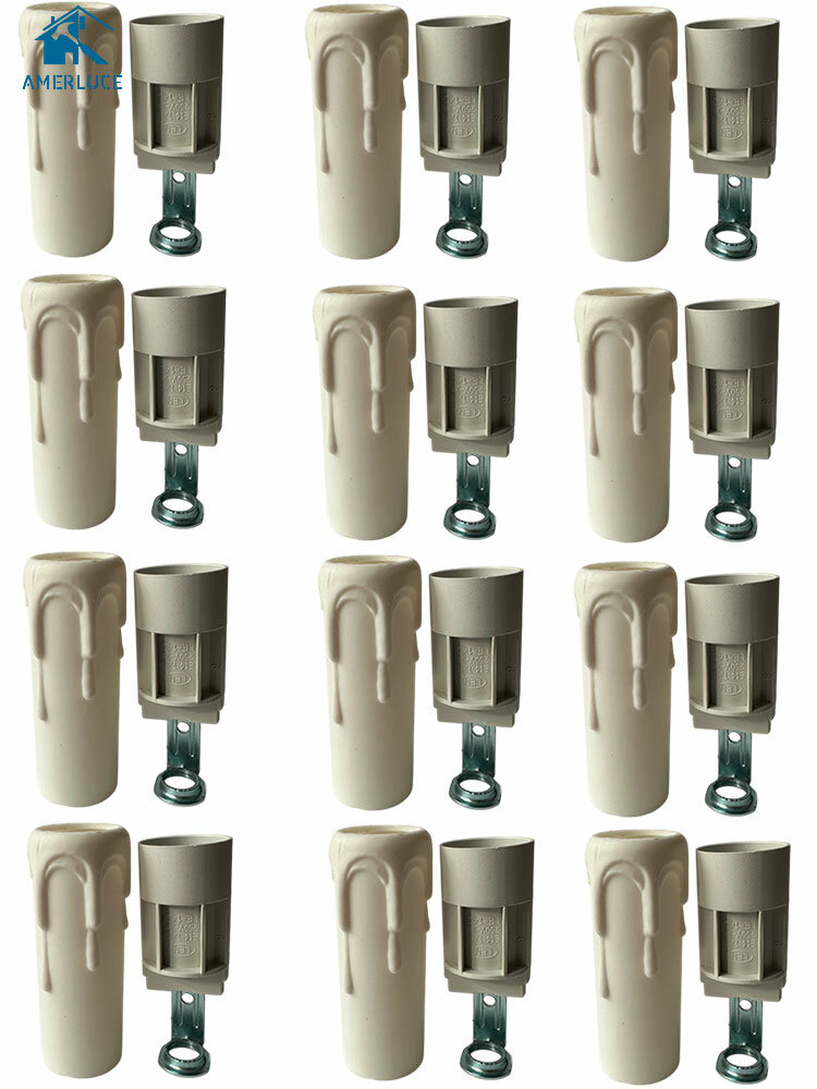 Патрон оплавленная свеча, (оплывшая свеча) Е14 для люстры в сборе, 65 мм, цвет белый, Е14, 12 шт